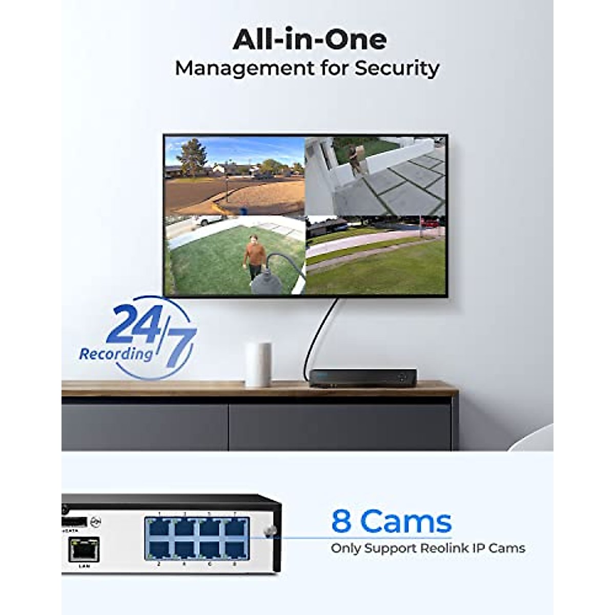 REOLINK CX410-2K PoE Security Camera Outdoor with F1.0 Aperture, REOLINK 4K 8CH Network Video Recorder, 2× CX410 with 1x RLN8-410 (Built-in 2TB HDD) Video Recorder