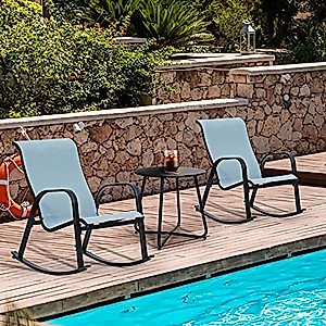 Grand patio Outdoor 3-Piece Patio Bistro Rocking Chair Set, Steel Rocker Seating Outside for Front Porch, Garden, Patio, Backyard (Blue 3PC)