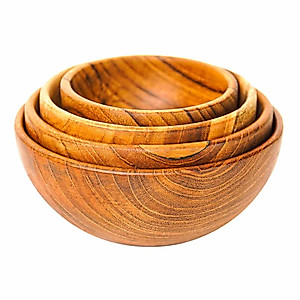 Rainforest Bowls Set of 4 Javanese Teak Wood Mini Dipping Bowls - 4" Diameter- Perfect for Daily Use, Hot & Cold Friendly, Ultra-Durable- Premium Wooden Bowls- Handcrafted by Indonesian Artisans