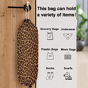 Giraffe Print Plastic Bag Holder Grocery Bag Holder Large Wall Mount Garbage Plastic Bag Organizer Drawstring Adjustment for Kitchen, 22x9" in