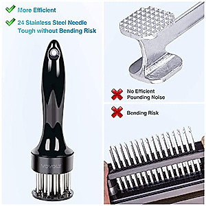 Vovoly Meat Tenderizer Tool, Premium Meat Tenderizer, Stainless Steel 24 Sturdy & Sharp Needle, Easier-Use for Kitchen Cooking Tenderizing Steak Beef Poultry BBQ & Marinade than Meat Hammer Mallet.