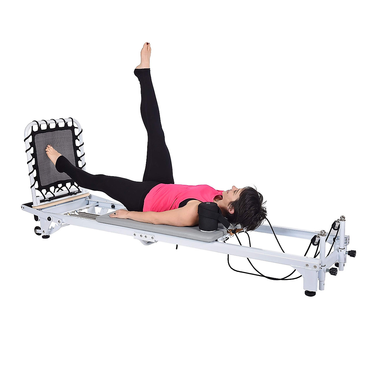 AeroPilates Precision Series Pilates Reformer Machine with Wheels for Toning Home Exercise Workouts, Improve Body Balance, and Stamina, White