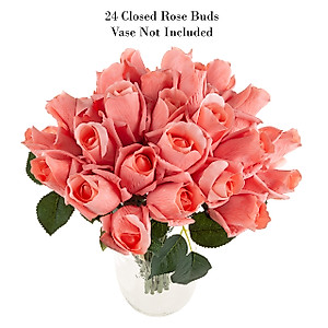 Pure Garden Artificial Rose Bud Bundles – 24PC Real Touch Fake 11.5-Inch Flowers with Stems for Home Décor, Wedding, or Bridal/Baby Showers (Coral)