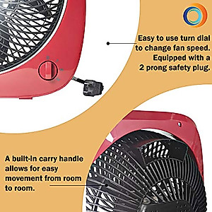 Comfort Zone CZ110RD 10" 3-Speed Square Turbo Desk Fan with 180-Degree Adjustable Tilt Head, Red