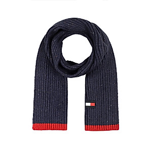 Tommy Hilfiger Men's Rubber Flag Patch Tipped Rib Scarf, Sky Captain, One Size