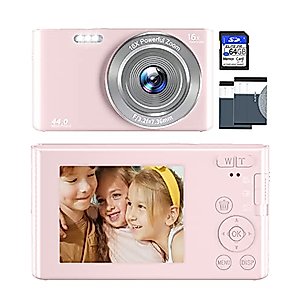 Digital Camera 4K 44MP Compact Point and Shoot Camera with 16X Digital Zoom 32GB SD Card,Kids Camera 2.4 Inch, Vlogging Camera for Teens Students Boys Girls Seniors(Pink2)