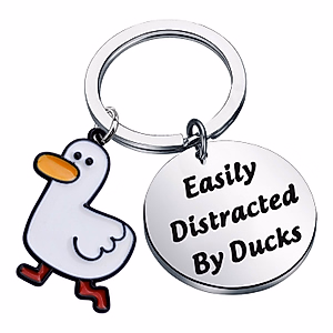 LQRI Duck Gift Duck Lover Gift Easily Distracted By Ducks Keychain Duck Jewelry Duck Gifts Pet Duck Owner Gift(SILVER)