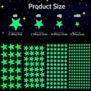 554pcs Glow in The Dark Stars Stickers for Ceiling Star Decals Stickers 3D Glowing in The Dark Room Wall Decor Ceiling Stars Stickers Decals for Bedding Room Star Decorations Stickers 4 Sizes Stars