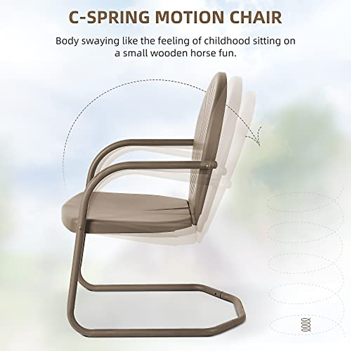 PURPLE LEAF Retro Metal Outdoor Chairs C-Spring Motion Patio Chair Set of 2 Garden Outdoor Bistro Chairs for Pool Lawn Backyard, Champagne