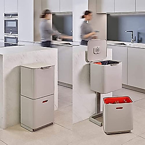 Joseph Joseph Totem Max 60 liter Waste Separation and Recycling Kitchen Trash Can with Odor filter and removable food waste caddy, Stone