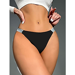 Floerns Women's Glitter Tape Seamless Underwear Panty Low Rise Thongs Black M