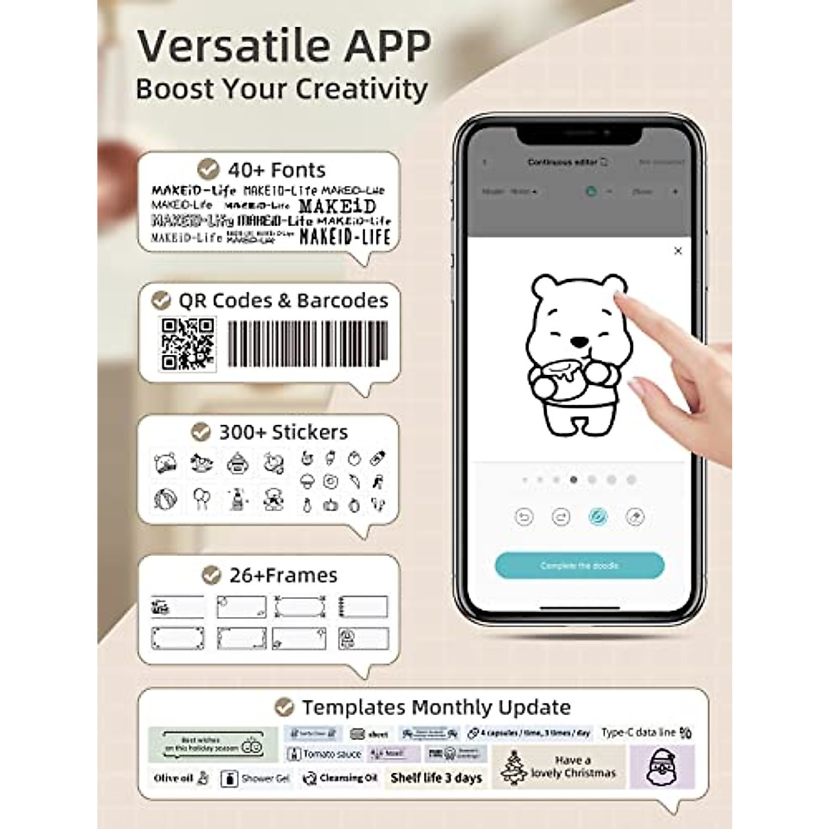 MakeID Label Maker HD(300dpi) - Personalized Smart Q1 Wireless Handheld Printer Compatible With iPhone & Android Phones - Portable Label Makers for Organizing Home & Office Supplies Printing Name Tags