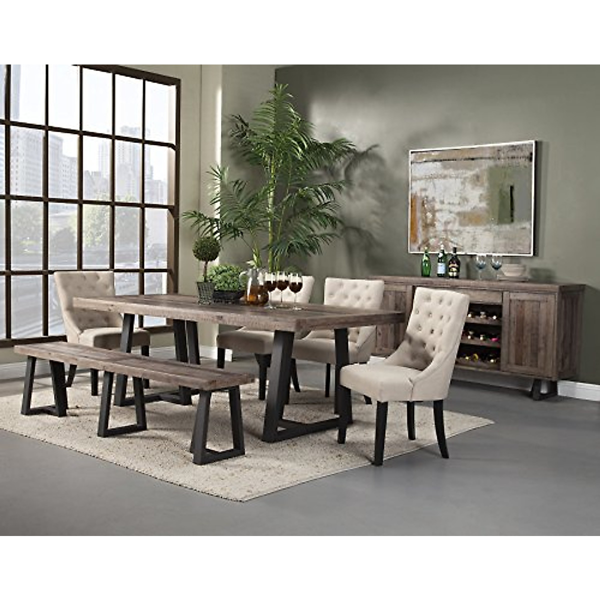 Alpine Furniture Prairie Dining Table, 84" W x 42" D x 30" H, Reclaimed Natural and Black Finish