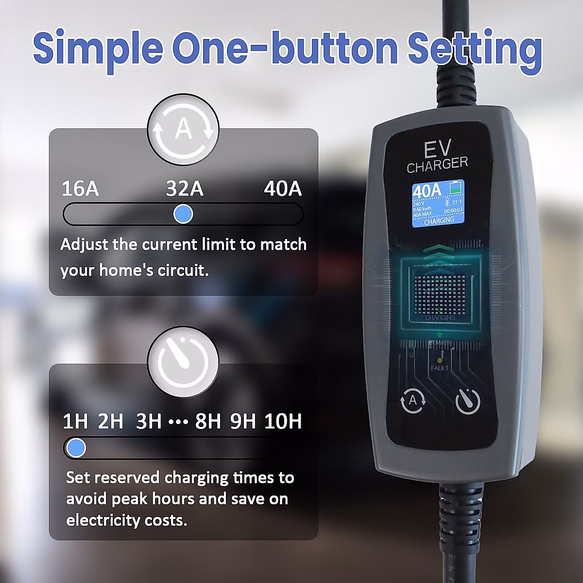 EP Level 2 Portable EV Charger, 16-40 Amp, 240V, 25ft Cable, Fast Charging Station for All EVs, NEMA 14-50P Plug, Upgraded Portable Electric Vehicle Charger