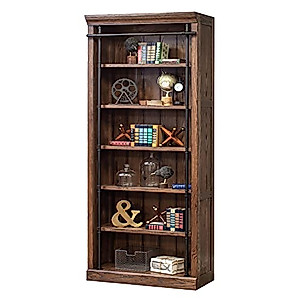 Martin Furniture Avondale 8' Tall Bookcase Wall with Ladder, Storage Organizer, Display Shelf for Office, Brown