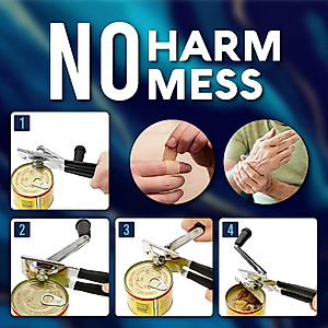 Matways Heavy Duty Commercial Hand Can Opener, Easy Crank Can Opener with Extra Long ergonomic Handle, Stainless Steel Sharp Blade, Large Size Manual Can Opener with Black Comfortable Handle Grip