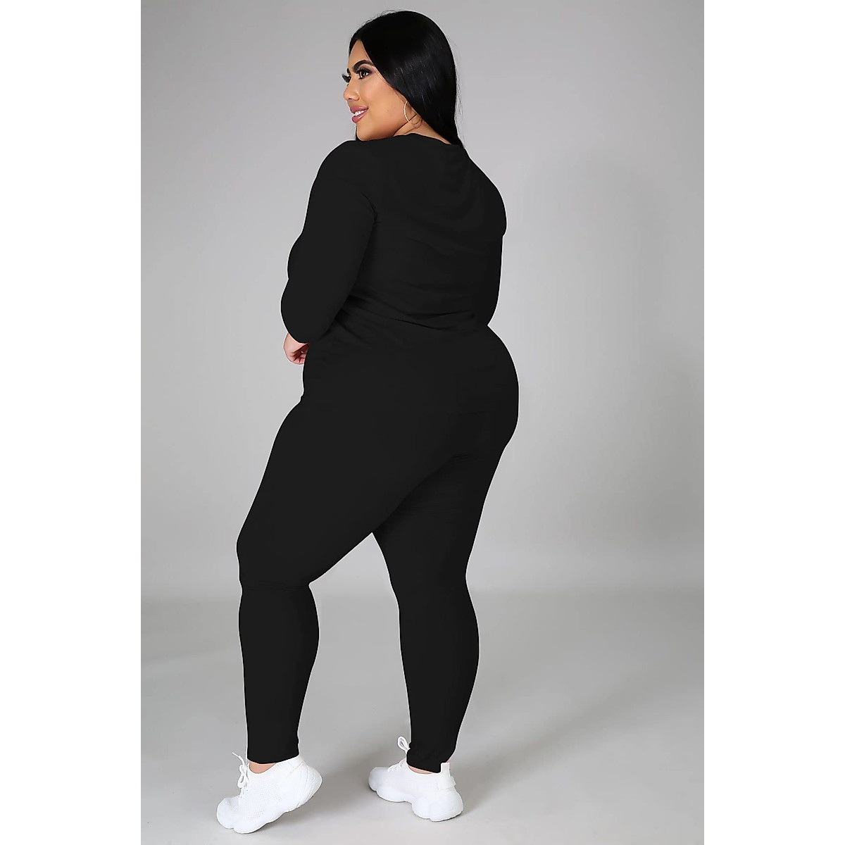 Tycorwd Plus Size Two Piece Outfits For Women Sweatsuits Jogger Sets Long Sleeve Casual Print Tracksuit Sets Black-3XL