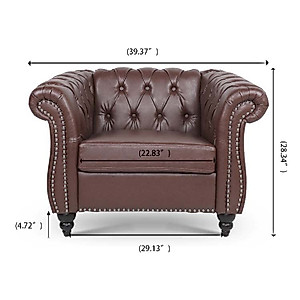 Melpomene Modern Faux Leather 3 Pieces Sofa Set Furniture, Including 3-Seater Sofa and 2 Sofa Chairs with Rolled Arm for Living Room(Brown,1+1+3 seat)