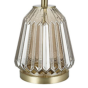 Catalina 22144-001 Transitional 3-Way Ribbed Clear Glass Table Lamp with Linen Shade, Led Bulb Included, 23.5", Champagne