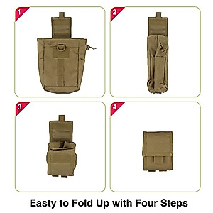 Tactical Military MOLLE Dump Pouch – Foldable Durable and Versatile Magazine Utility Waist Bag for Outdoor Enthusiasts, with 1 Flag Patch Included, Coyote Brown