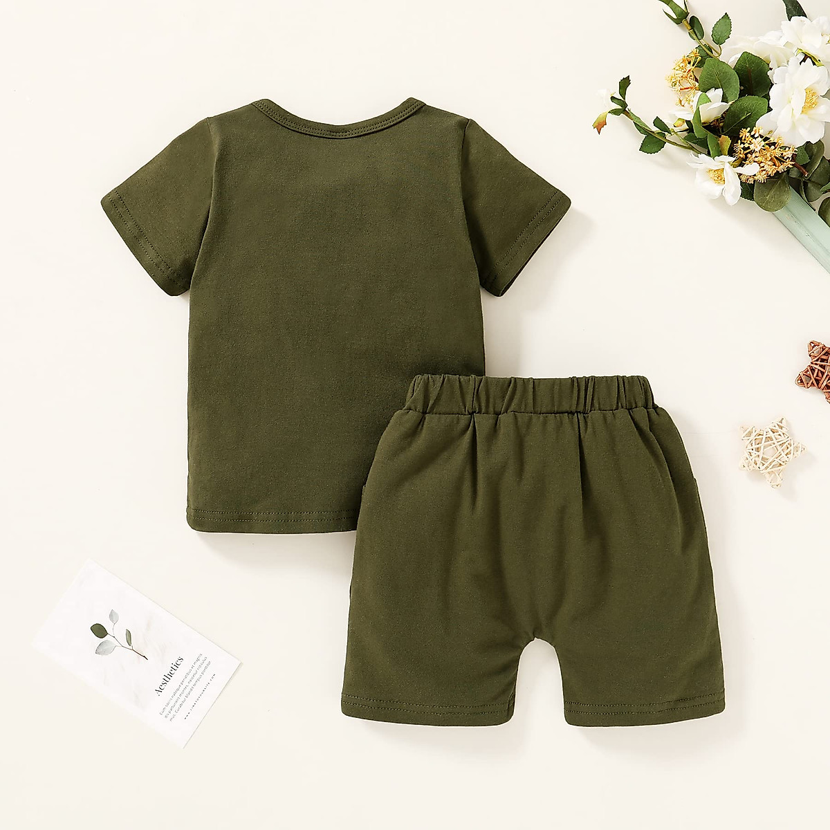 Happy Town Toddler Baby Boy Clothes Short Sleeve T-shirt and Shorts Boys Summer Clothes Set (Green, 6-12 Months)