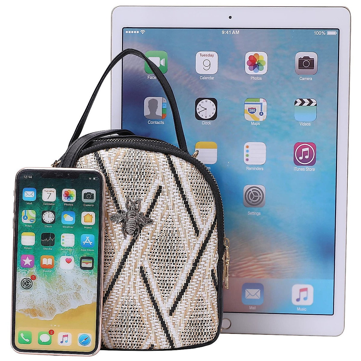 Small Crossbody Bags Shoulder Bag for Women Bee Stylish Lady Fashion Cute Purse Mini Handbag straw rope design hollow-carved (Black3)