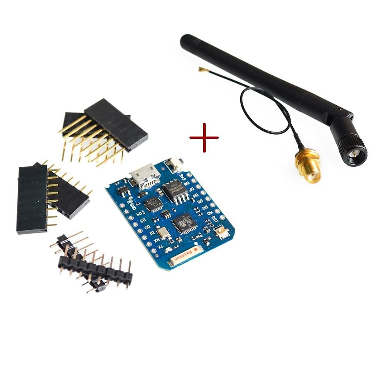 Mayata WEMOS D1 Mini Pro 4MB/16MB External Antenna Connector NodeMCU Based esp8266 Series Antenna ESP-8266EX CP2104 Development Board (Development board + antenna 128MBIT=16MB)