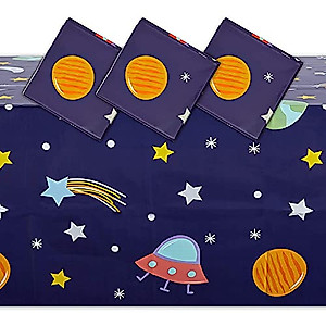 Blue Plastic Tablecloth for Outer Space Birthday Party (54 x 108 in, 3 Pack)