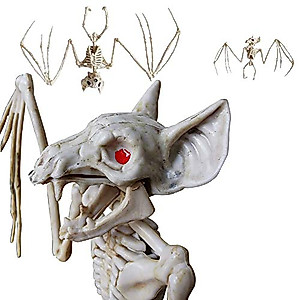 Halloween Animal Skeleton Decration Horrible Bat Skeleton Simulation Bat Model Vivid Bat Bone Yard Decorations w Hangable Feet and Movable Jaws