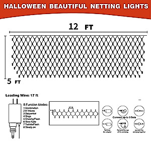 FUNPENY Halloween 360 LED Net Lights, 12ft x 5ft 8 Modes Waterproof Connectable Halloween Decorations for Outdoor Garden Party Decor (Orange)