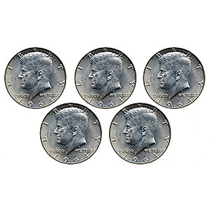 1964 No Mint Mark Set of 5-90% Silver John F Kennedy JFK Half Dollar Circulated Half Dollar Seller Very Fine