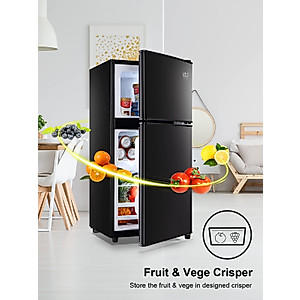 KRIB BLING 3.5 Cu.Ft Refrigerator 2 Door 7 Level Adjustable Thermostat Control Top-Freezer Refrigerator Lock Fresh Energy Saving Black (KB03-FLS-80-BLACK)