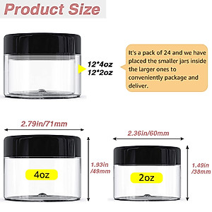 4 oz Body Butter Containers with Lids + 2oz Small Plastic Containers with Lids (Set of 24) Plastic Jars with Lids Cosmetic Jar - for Lip Scrub, Cream, Slime, Craft Storage