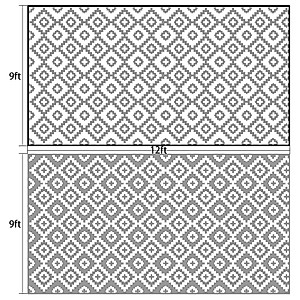 RVGUARD Outdoor Rugs, Reversible Patio Mat 9 x 12 ft, Waterproof Camping Rugs for Indoor/Outdoor, Patio, RV, Picnic, Beach, Backyard, Deck, Black & White