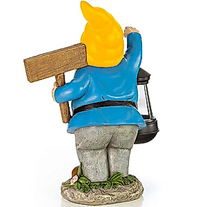 VP Home Welcome Gnome with Lantern Solar Powered LED Outdoor Decor Garden Light (Yellow Hat) Welcome gnome Statues Outdoor gnome Decor Funny Figurine Decor for Outside Patio, Yard, Lawn