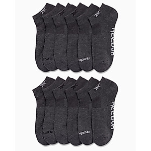 Reebok Men's Low Cut Socks - 12 Pack Performance Cushion Comfort No Show Socks - Breathable Athletic Socks for Men (6-12.5), Size 6-12.5, All Grey