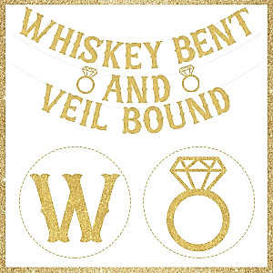 Nashville Bachelorette Party Decorations, Whiskey Bent and Veil Bound Banner Gold for Bridal Shower Engagement Party Supplies