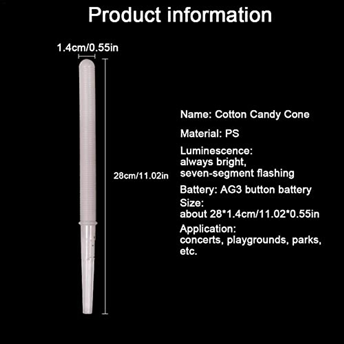 Hulzogul Glow Sticks, Cotton Candy Cones Colorful Glowing Cotton Candy Sticks, for Bracelets, Children, Party, Festival, Camping, Night Hiking