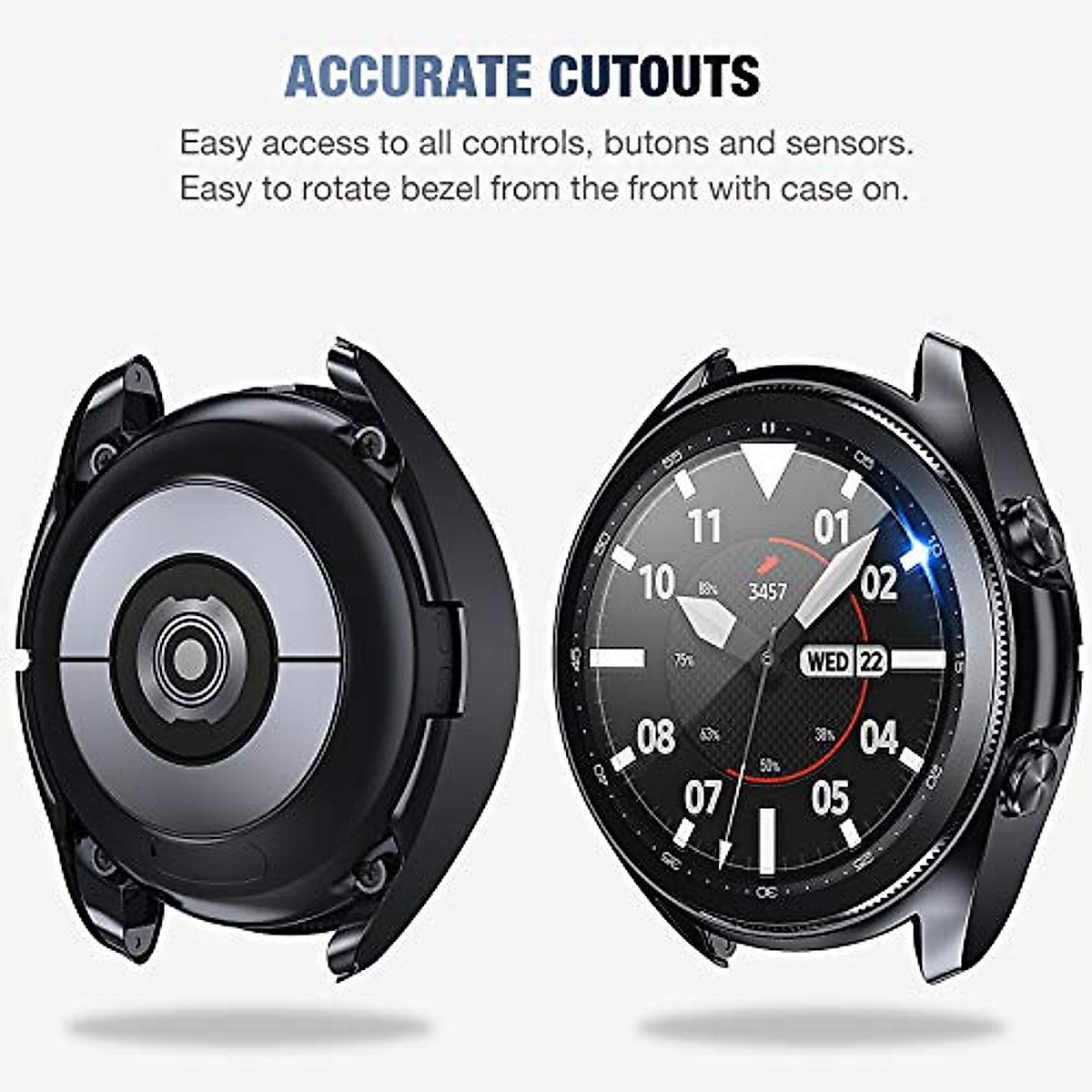 [2+2Pack] Tensea Compatible Samsung Galaxy Watch 3 45mm Screen Protector and Case, 2 Pack Tempered Glass Protective Film and 2 Pack TPU Watch Cover Accessories Set for Galaxy Watch3 45, Titanium, 41mm