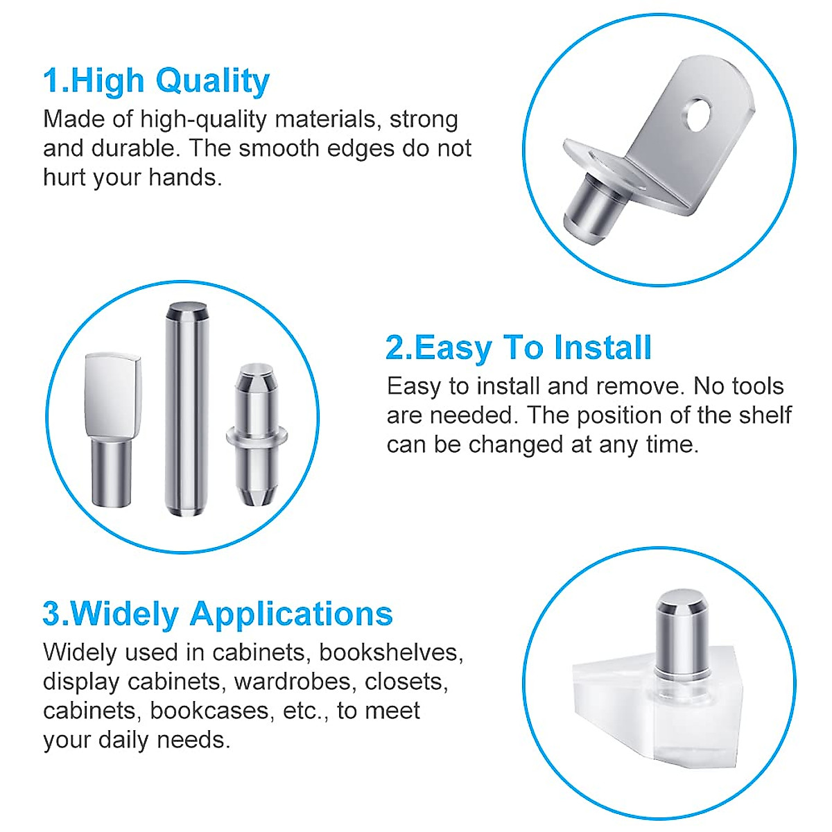 SEANSDA 150PCS Shelf Pegs for Shelves, 5 Styles Shelf Pins, Kitchen Cabinet Shelf Pegs, Metal Shelf Support Pegs, Nickel Plated Shelf Holders Pegs, Shelf Clips for Wood Shelving Bookshelf (5mm & 6mm)