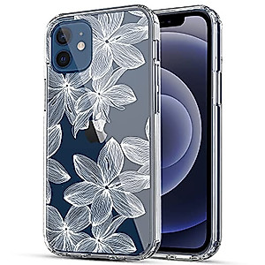 RANZ iPhone 12 Case, iPhone 12 Pro Case, Anti-Scratch Shockproof Series Clear Acrylic + TPU Bumper Protective Case for iPhone 12 / iPhone 12 Pro (6.1 inch) [2020 Released] - White Flower