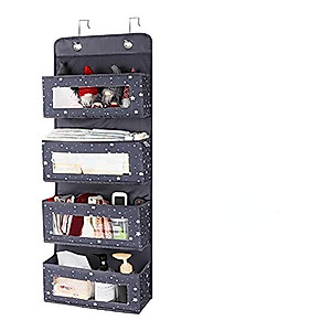 Lemonfilter Over the Door Organizer, Hanging Storage Organiser with 4 Larger Pockets, Clear Window Pocket Organizer Hanging Storage Organizer for Pantry Baby Nursery Bathroom (Dark Gray)