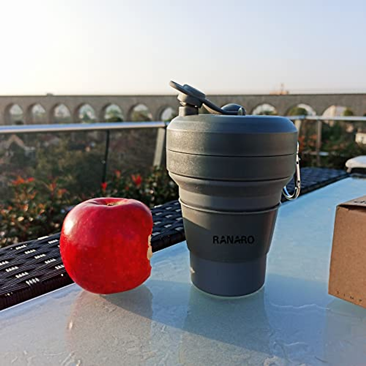 RANARO Silicone Collapsible Coffee Cups Sports Water Bottle Portable Leak Proof Water Bottle for Travel, Gym, Yoga 350ml-12OZ