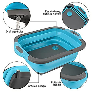 Camping Cutting Board, HI NINGER Collapsible Cutting Board with Knife and Towel Foldable Camping Dishes Sink Space Saving 3 in 1 Multifunction Storage Basket for BBQ Prep/Picnic/Camping Sink