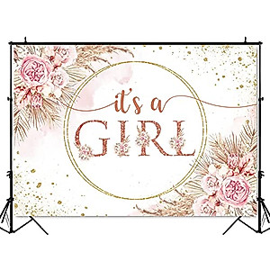 Mocsicka Boho Baby Shower Backdrop for Girl It's a Girl Pink Flowers Baby Shower Photography Background Boho Baby Shower Decorations Bohemian Baby Shower Banner (7x5ft(82x60 inch))