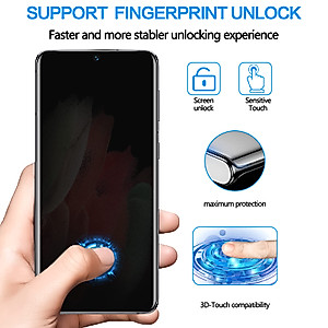 YWXTW [2 Pack] Privacy Support Fingerprint Unlock Screen Protector for Samsung Galaxy S21 Ultra,Tempered Glass HD Anti-Scratch Screen Protector 3D Curved Edge Easy Install Case Friendly