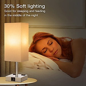 aooshine Set of 2 Touch Nightstand Lamp with USB-C+A Charge Ports& AC Outlets, 3-Way Dimmable Bedside Lamp with White Fabric Shade,Small Table Lamp for Bedroom Guest Room(Bulb Included)