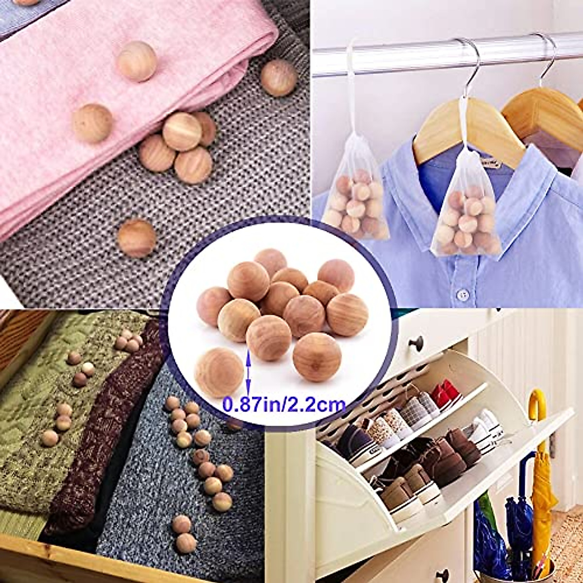 Brite Lightingtech Cedar Balls for Clothes Storages, 100pc Red Cedar Balls for Closets and Drawers with 3 Satin Bags
