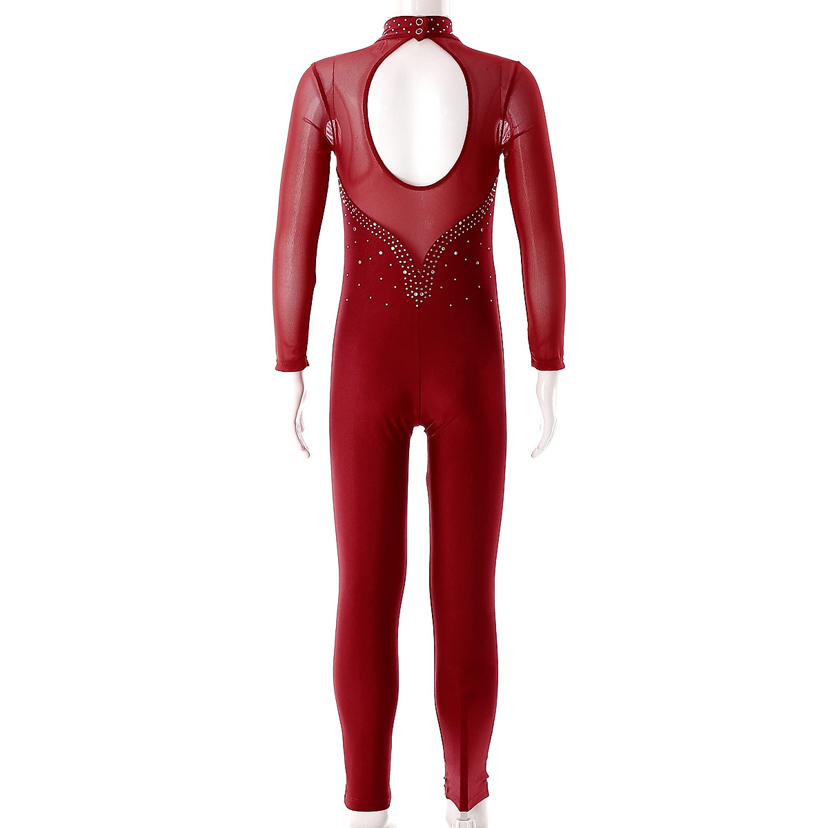 Linjinx Kids Girls Long Sleeve Rhinestone Gymnastics Leotard Unitard Full Body One Piece Figure Ice Skating Jumpsuit Bodysuit Burgundy 10 Years