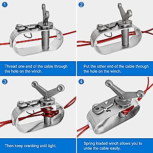 Belleone Swimming Pool Cover Cable and Winch Kit - 100ft Plastic-Coated Steel Pool Cover Wire & Aluminum Spring Loaded Pool Cover Ratchet for Above Ground Swimming Pool Winter Safe